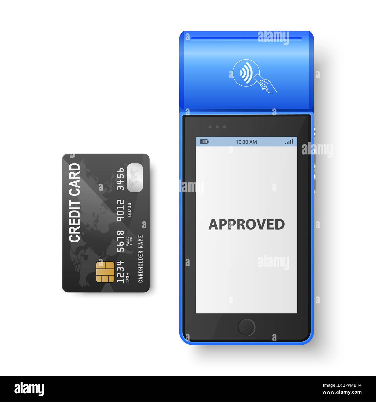 Vector 3d Blue NFC Payment Machine, Approved Status and Credit Card ...