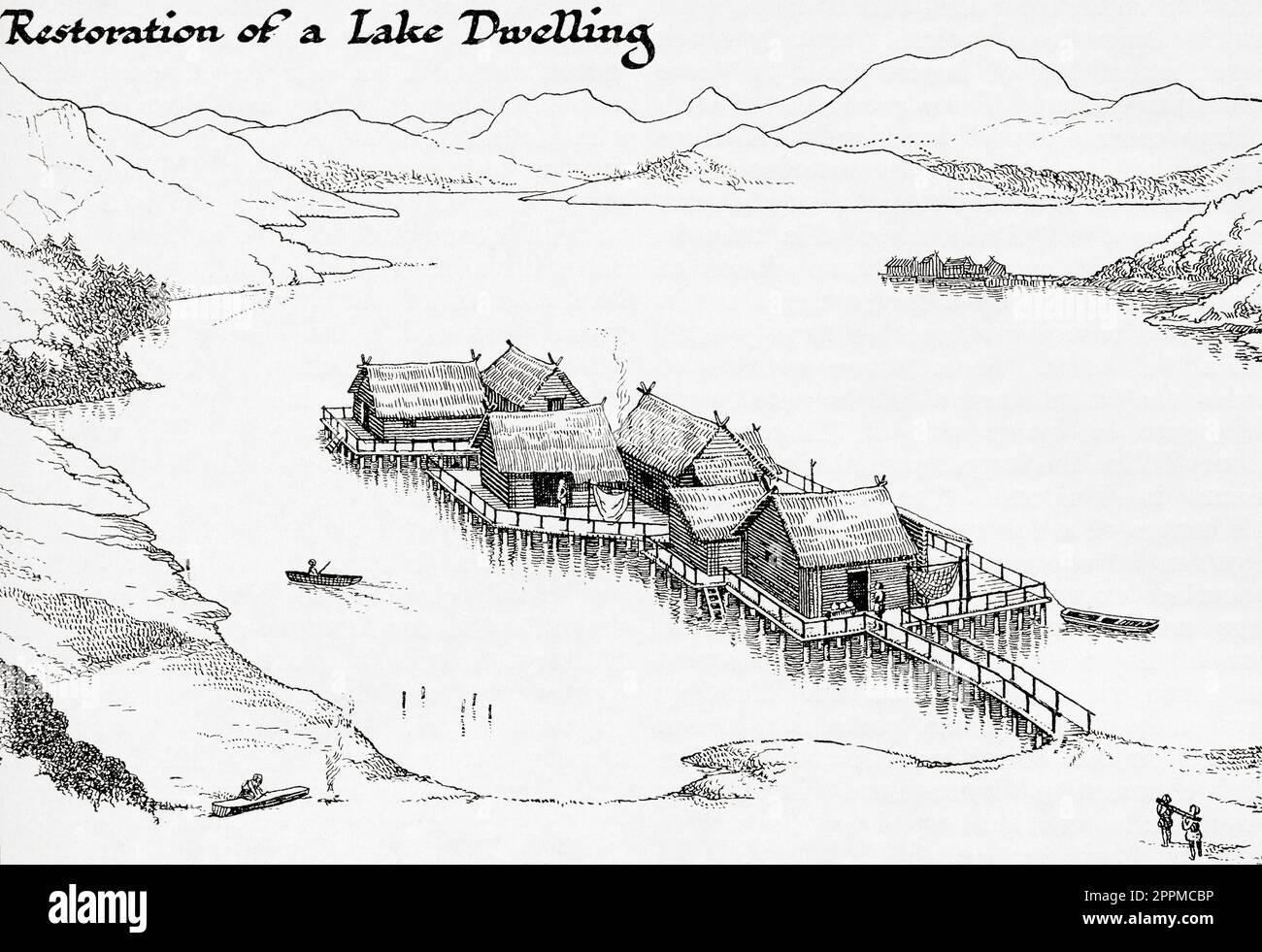 Restoration of a lake dwelling, after a drawing in Déchelette's d ...