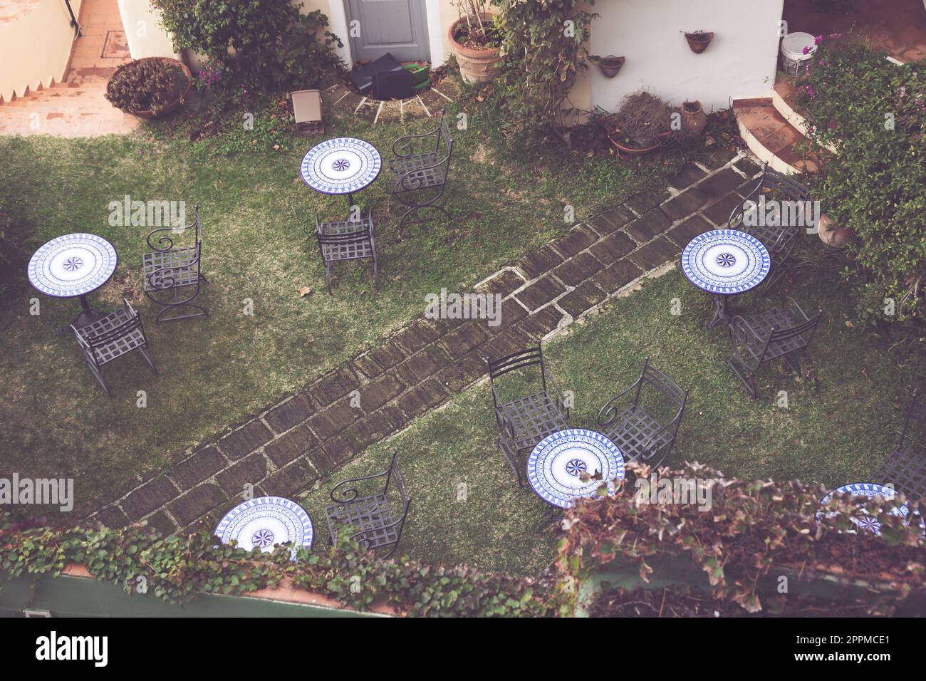 Cozy terrace with green plants seen from above Stock Photo - Alamy