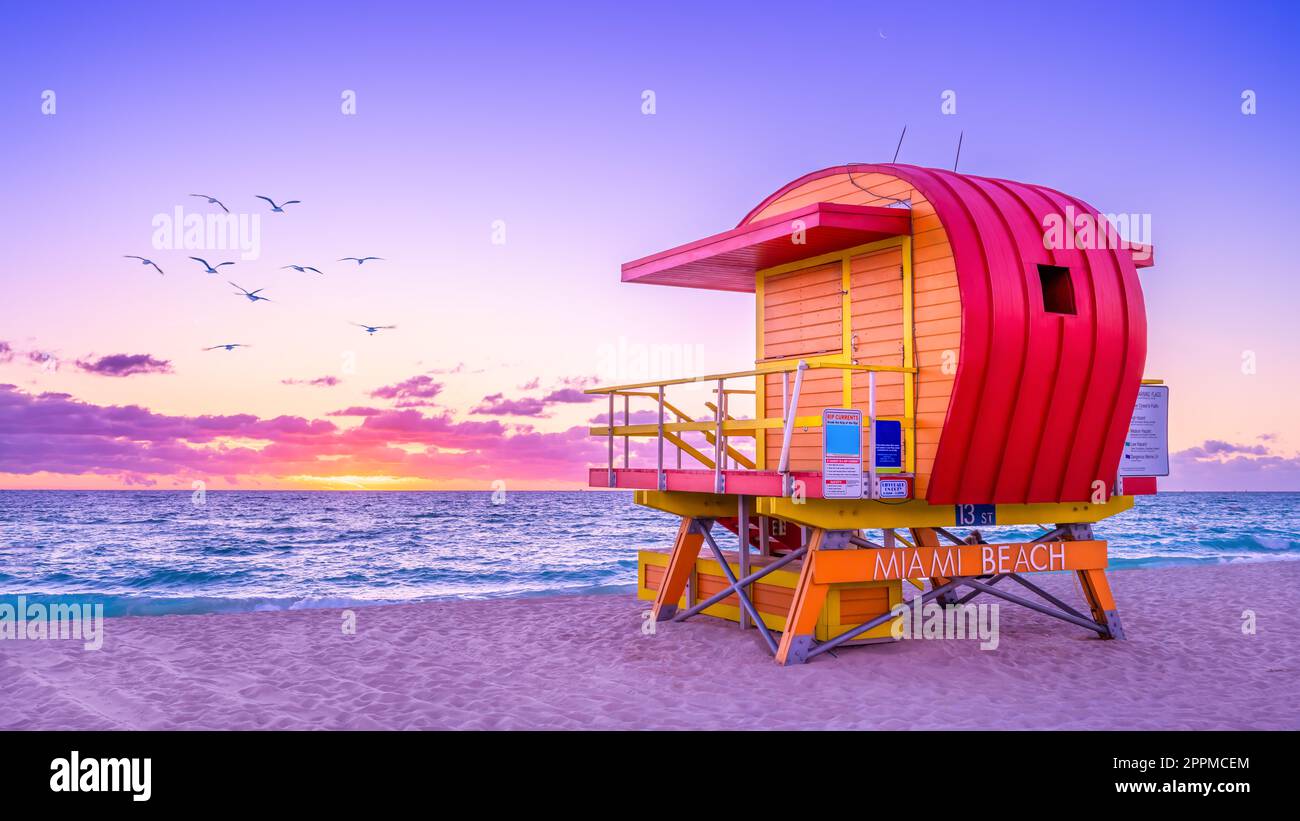 colorful lifeguard hut at miami beach, florida Stock Photo - Alamy