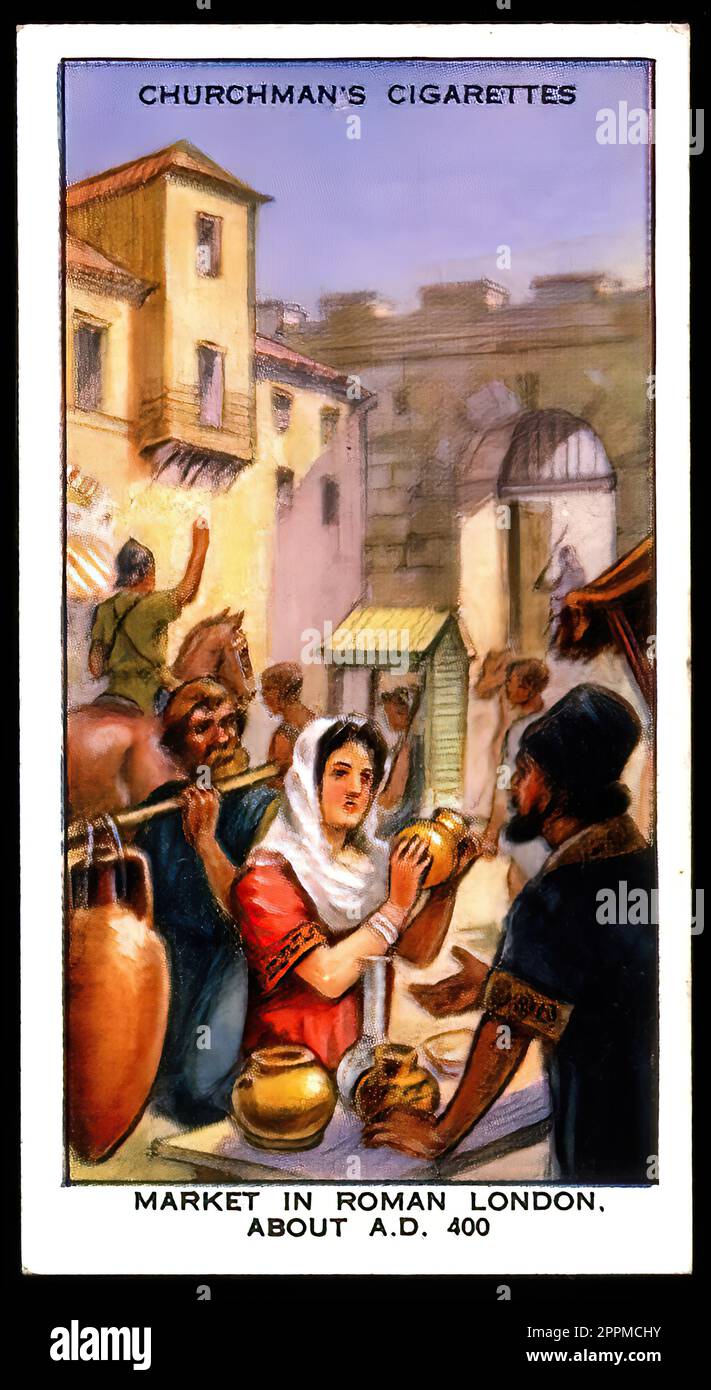 Market in Roman London - Vintage British Cigarette Card - Victorian Era ...