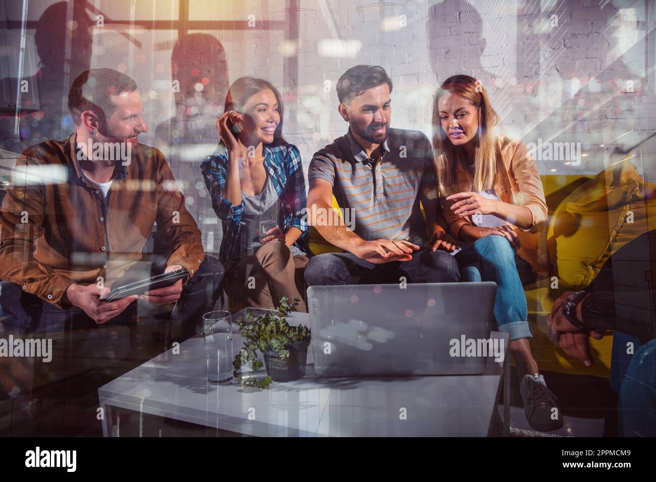 People work together in a modern office as teamwork and partner. Double ...