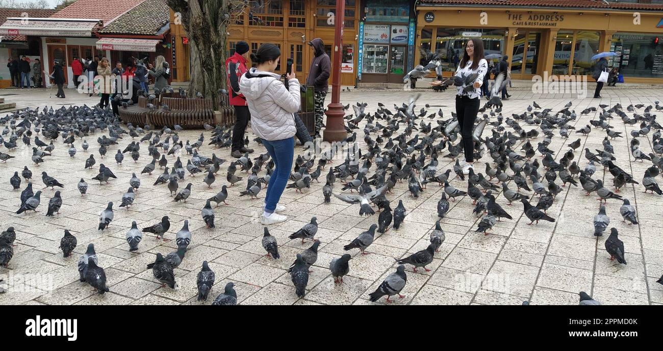 Sarajevo, Bosnia and Herzegovina, March 8, 2020, people walk the ...