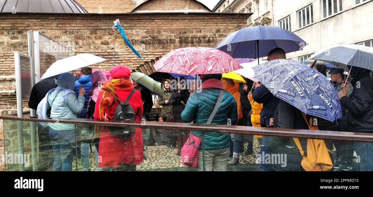 Sarajevo, Bosnia and Herzegovina, March 8, 2020. A group of tourists ...