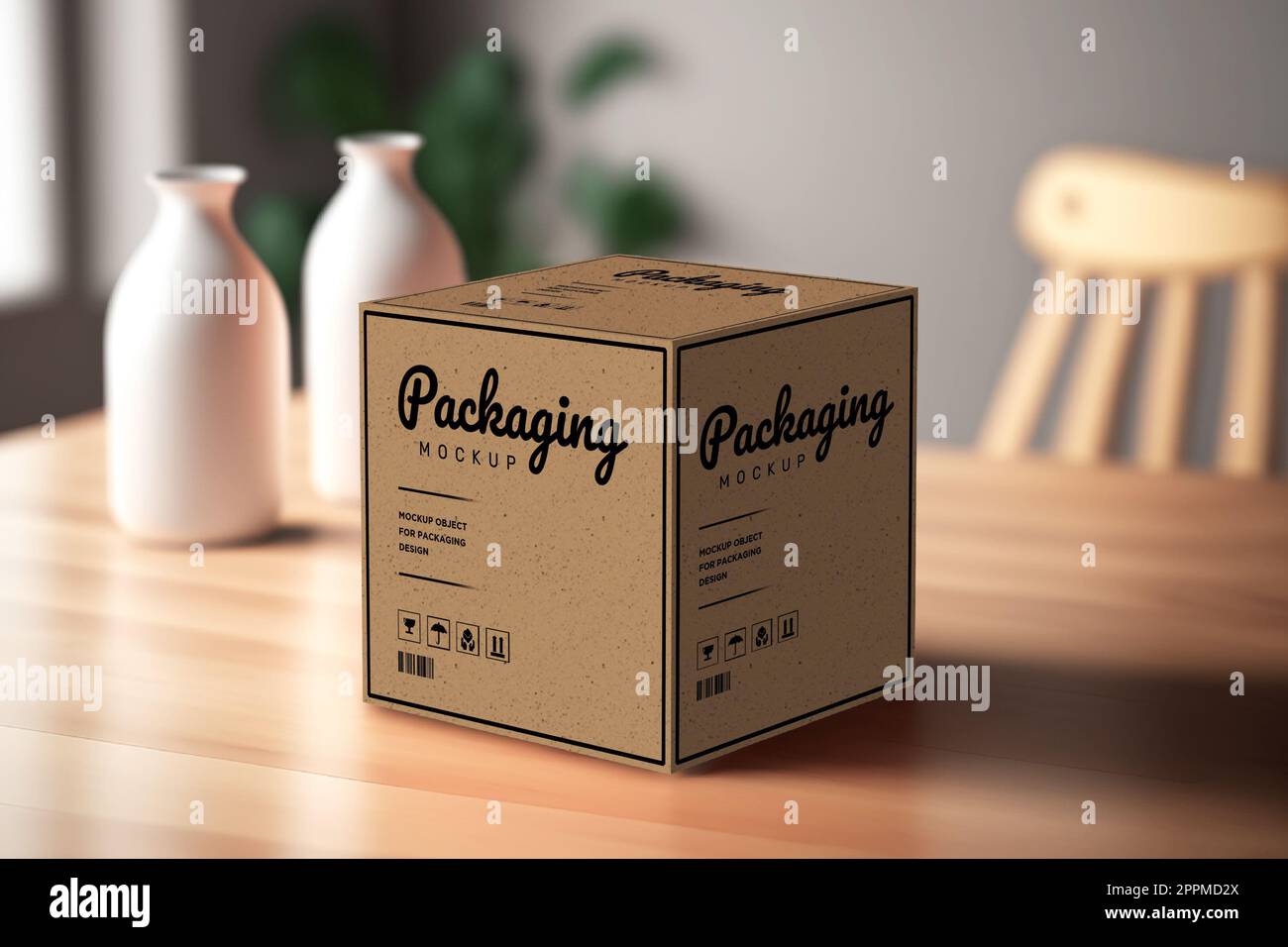 Product cubic box mockup - Realistic brown carton package with copy ...