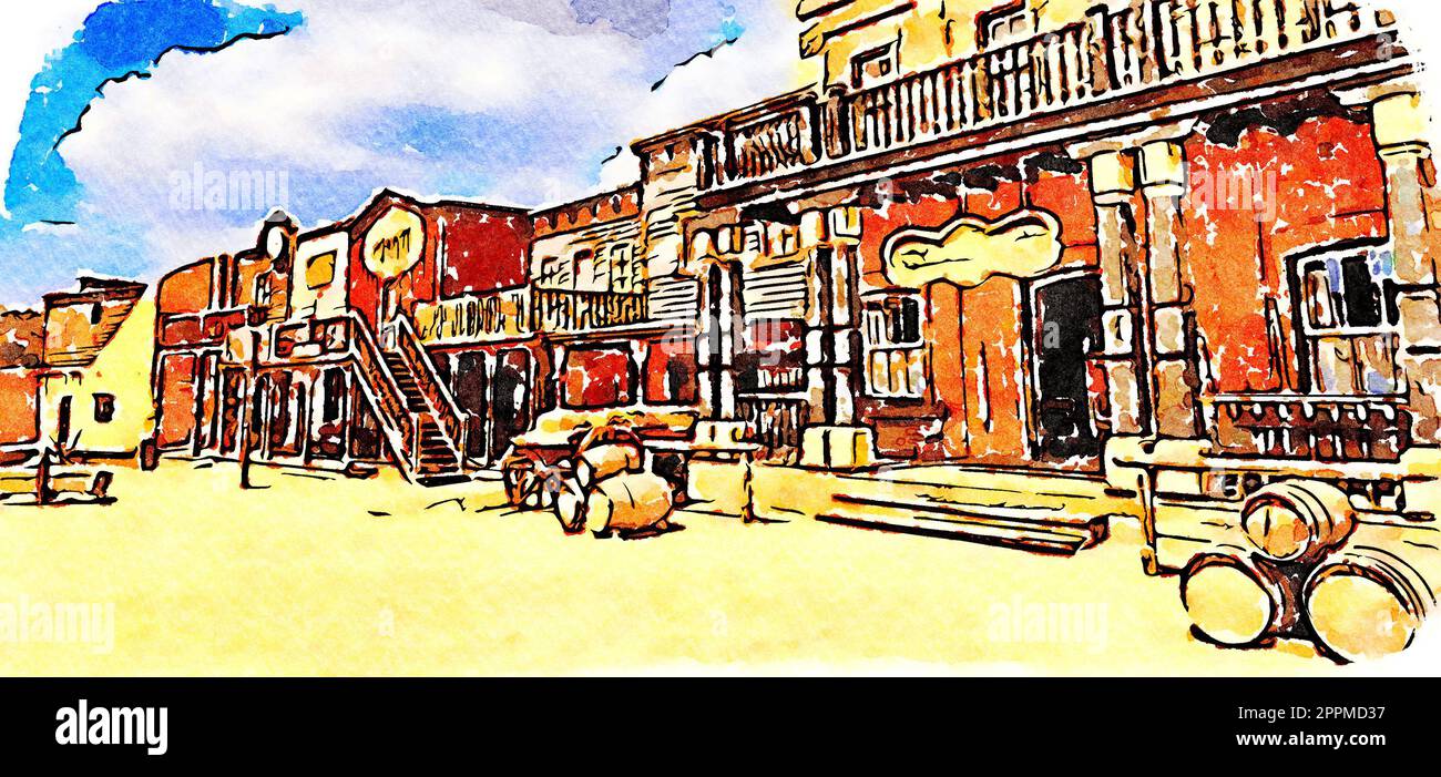 Creative illustration in vintage watercolor design - Wild West old ...