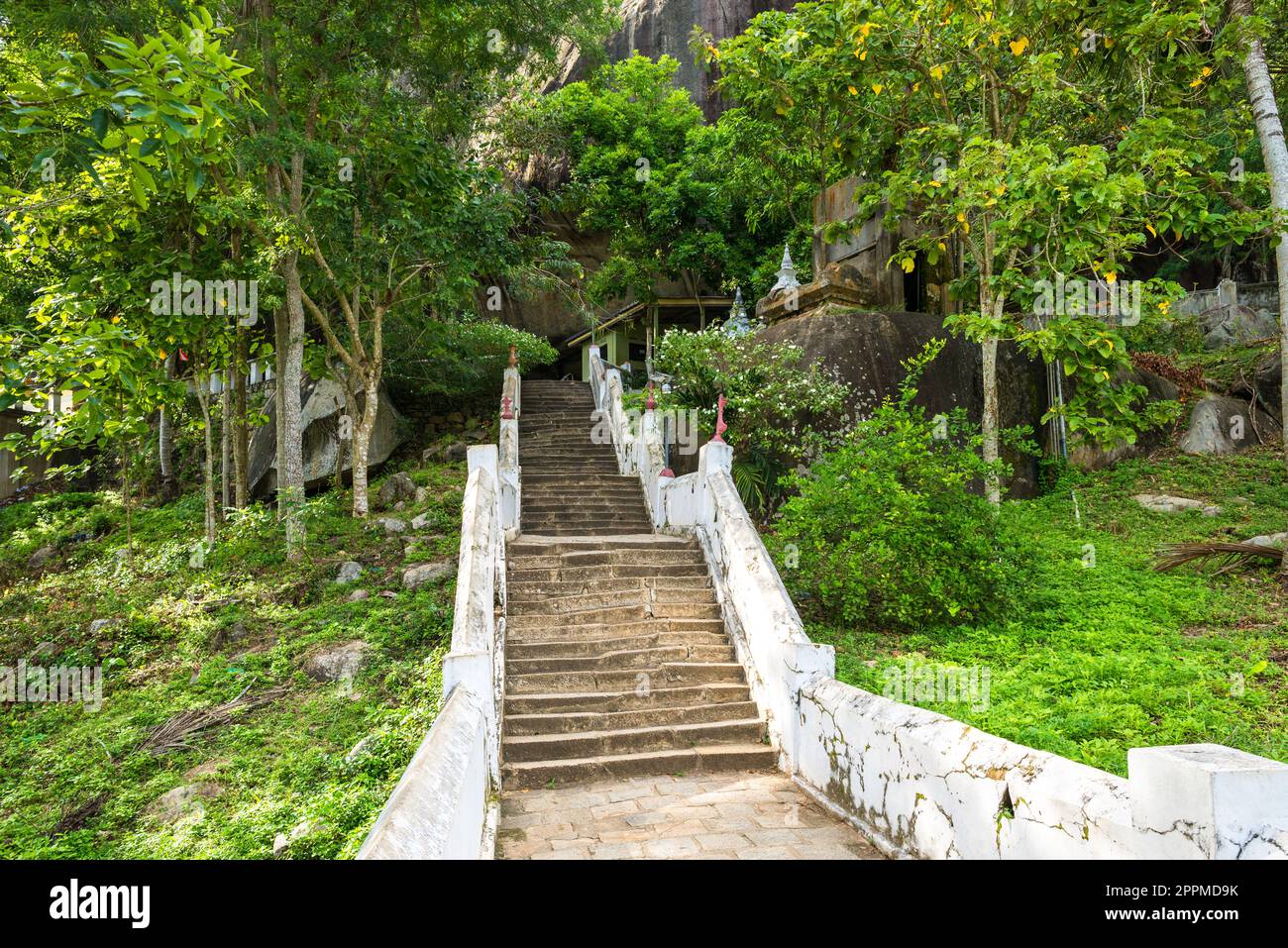 Stairway at the Raja Maha Vihara, an ancient Buddhist temple in ...