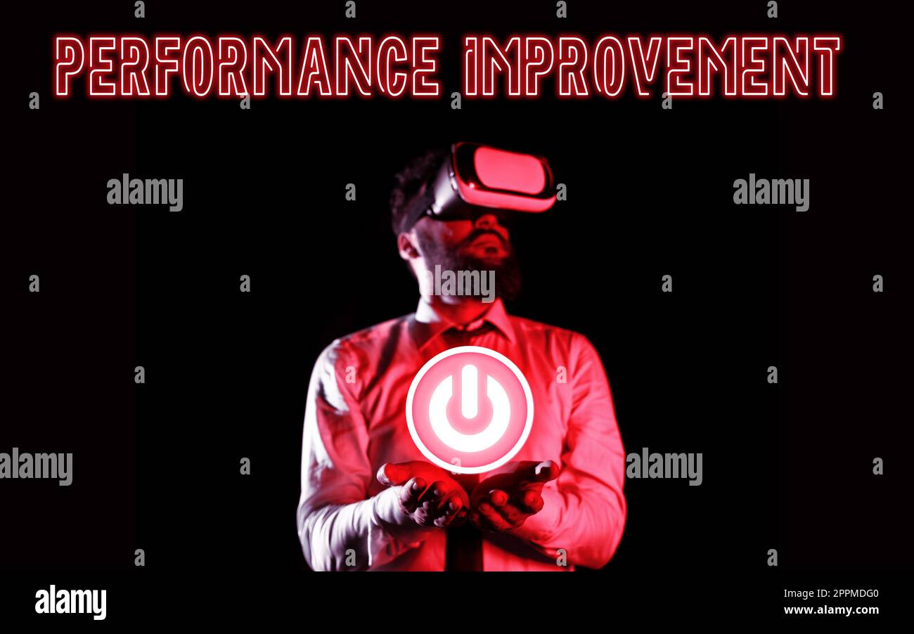 Hand writing sign Performance Improvement. Business idea Measure and ...