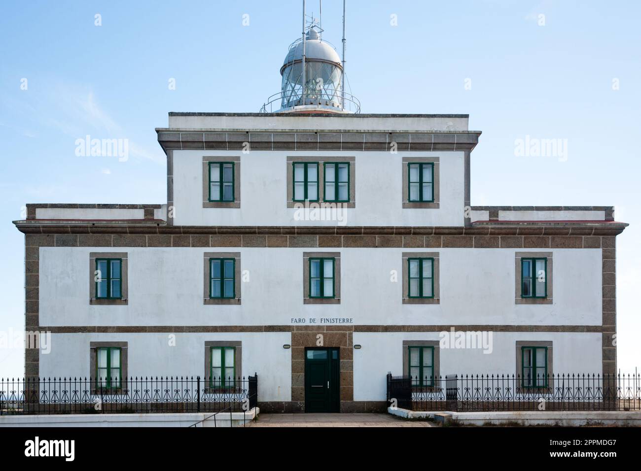 Cape Finisterre lighthouse exterior view, Galicia, Spain Stock Photo ...