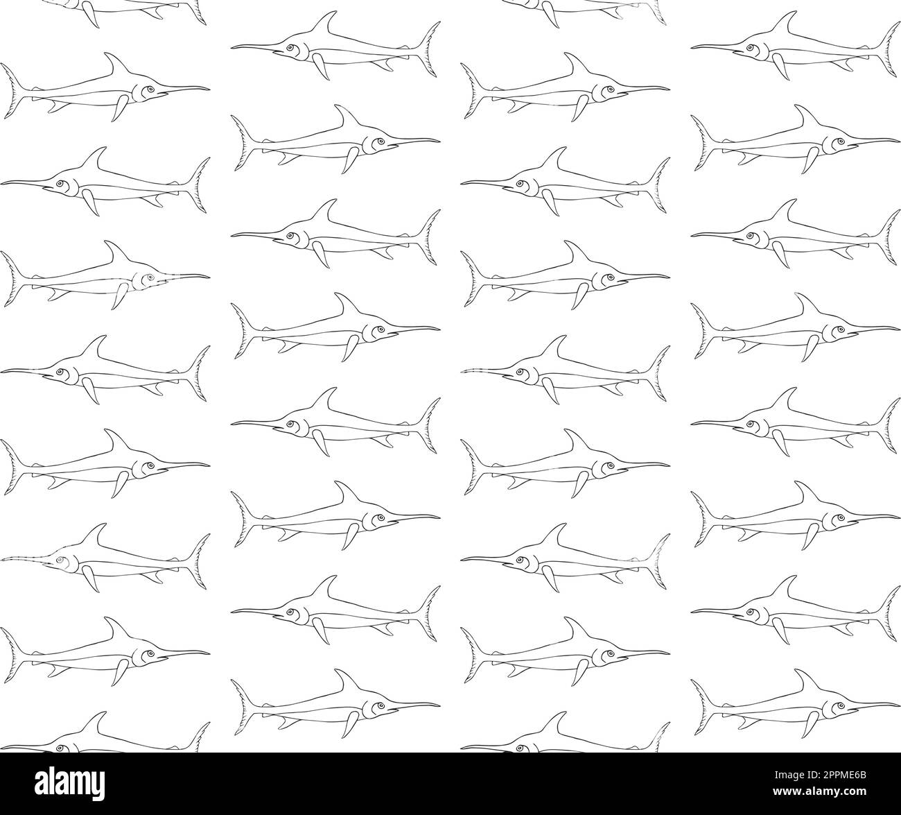Vector seamless pattern of hand drawn doodle sketch swordfish isolated ...