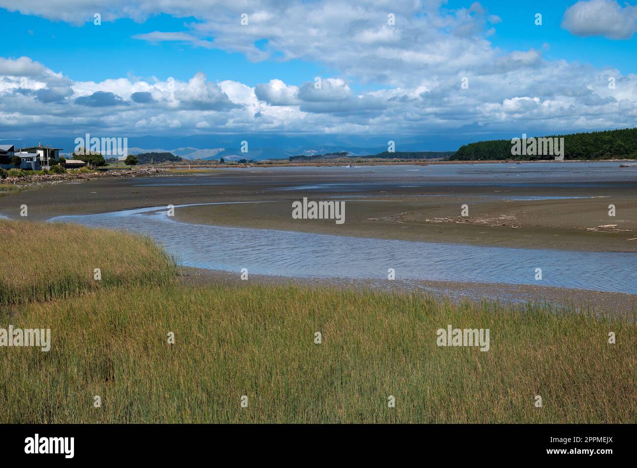 The Manawatu River near the mouth at Foxton Beach, New Zealand Stock ...