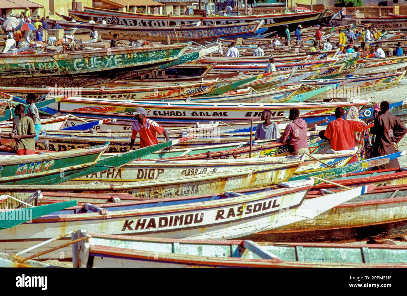 Senegal. Fishing boats that are grounded on the beach in Dakar in the ...