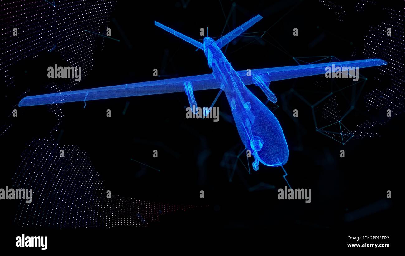 Digital military drone with camera in dark blue. Unmanned military ...