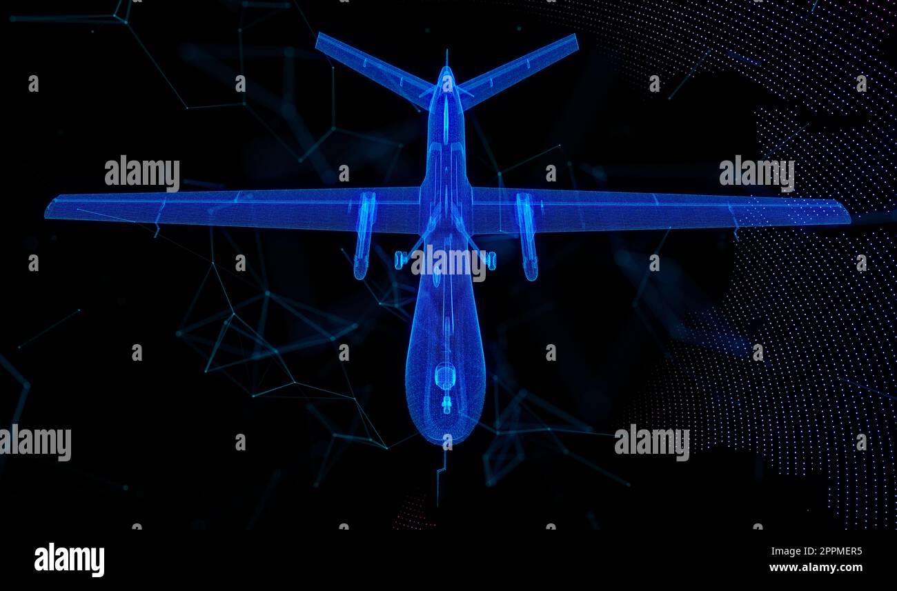 3d Military drone. Aircraft unmanned military drone. Abstract mesh art ...