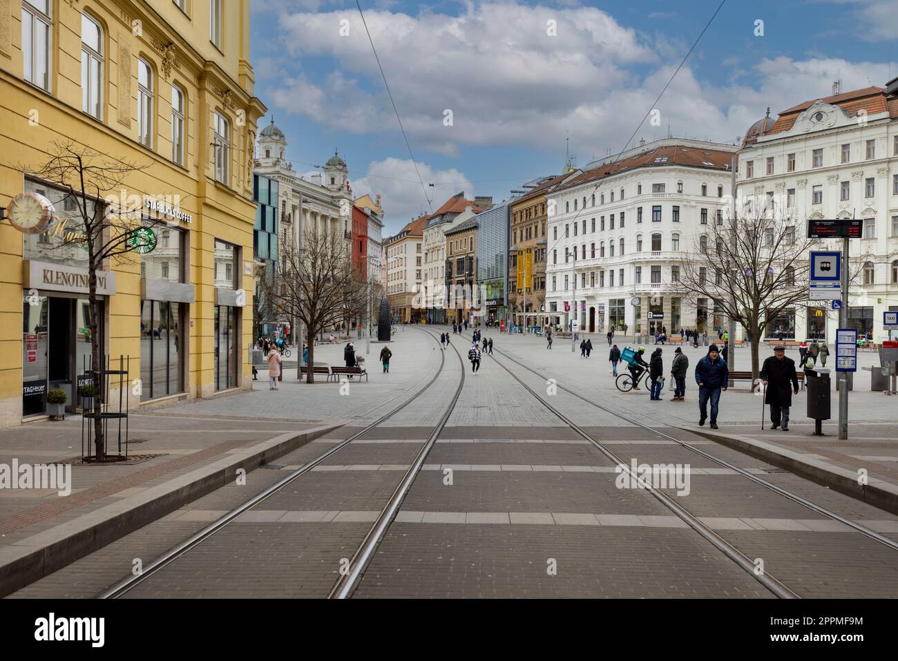 Freedom Square in the city center with colorful tenement houses and ...