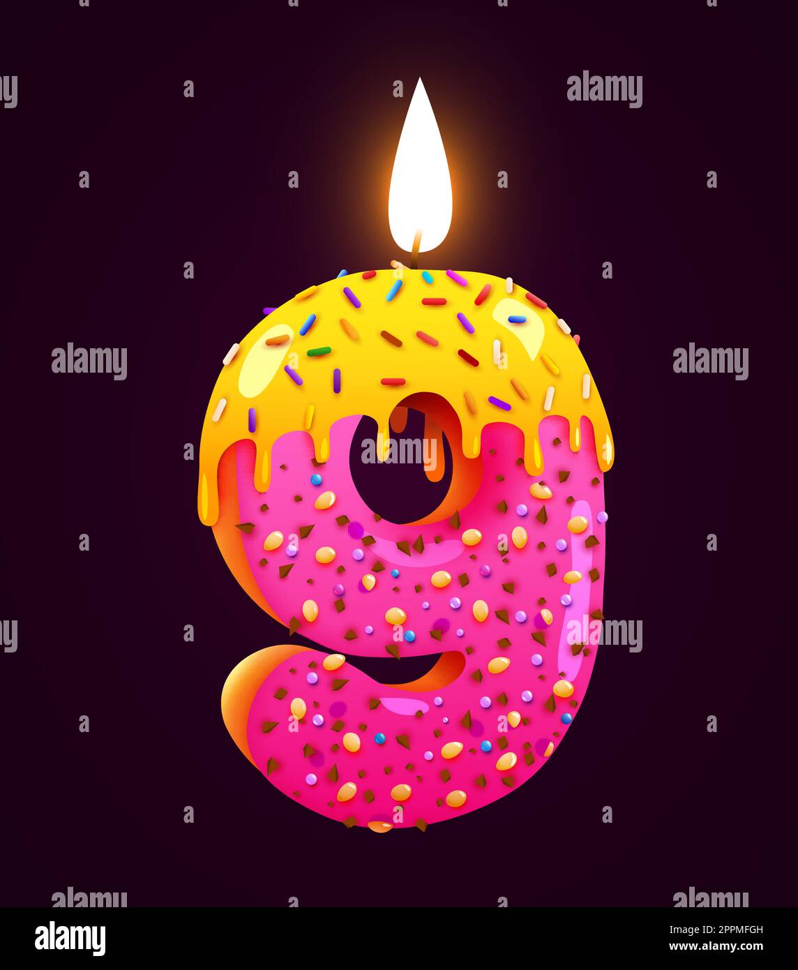 Birthday cake font number 9 with candle. Nine year anniversary. Tasty ...