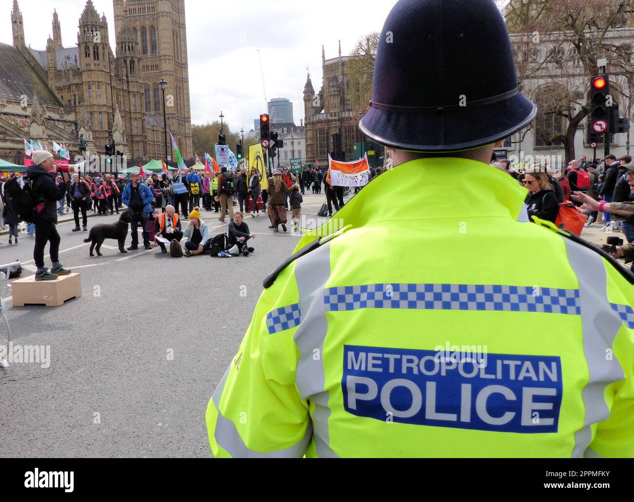 London, UK. 24th Apr, 2023. Extinction Rebellion blockade Parliament on ...