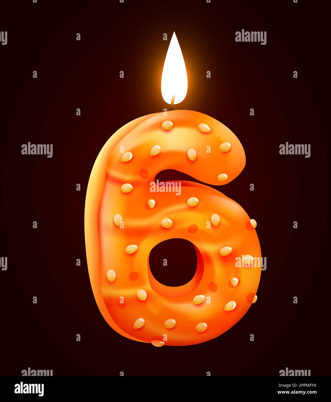 Birthday cake font number 6 with candle. Six year anniversary. Tasty ...