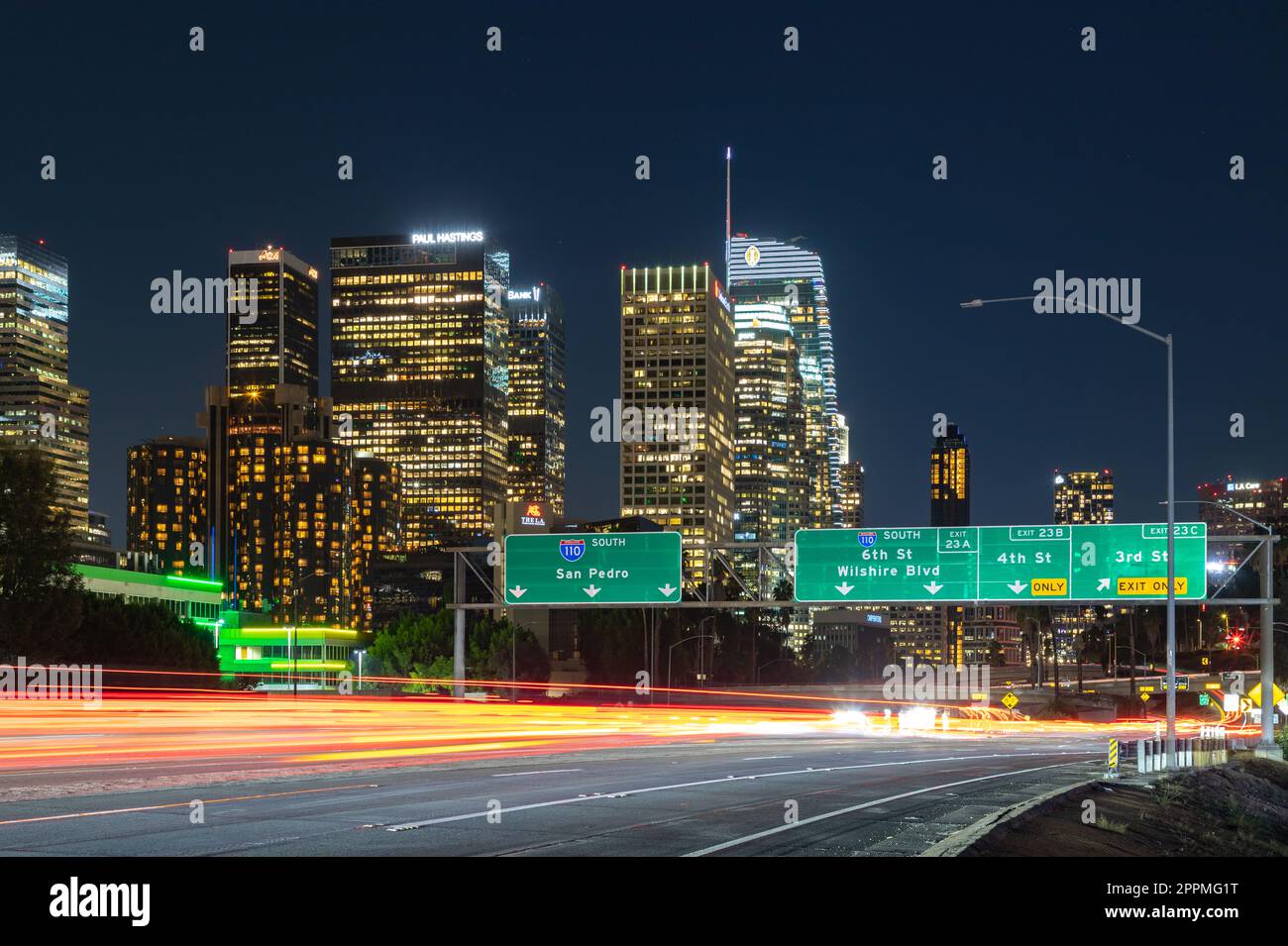 Downtown Los Angeles and Harbor Freeway at Night Stock Photo - Alamy