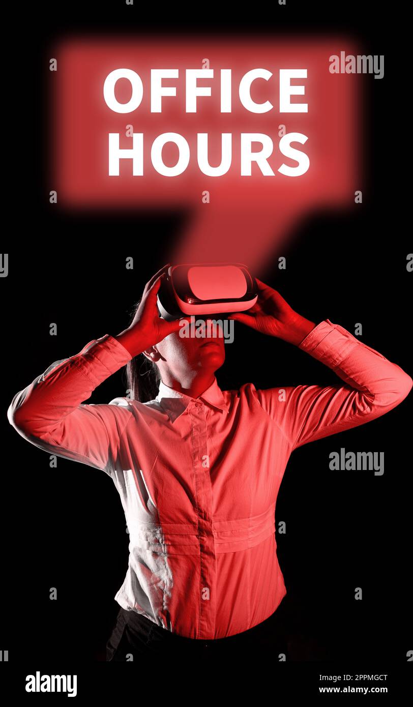Writing displaying text Office Hours. Conceptual photo The hours which ...