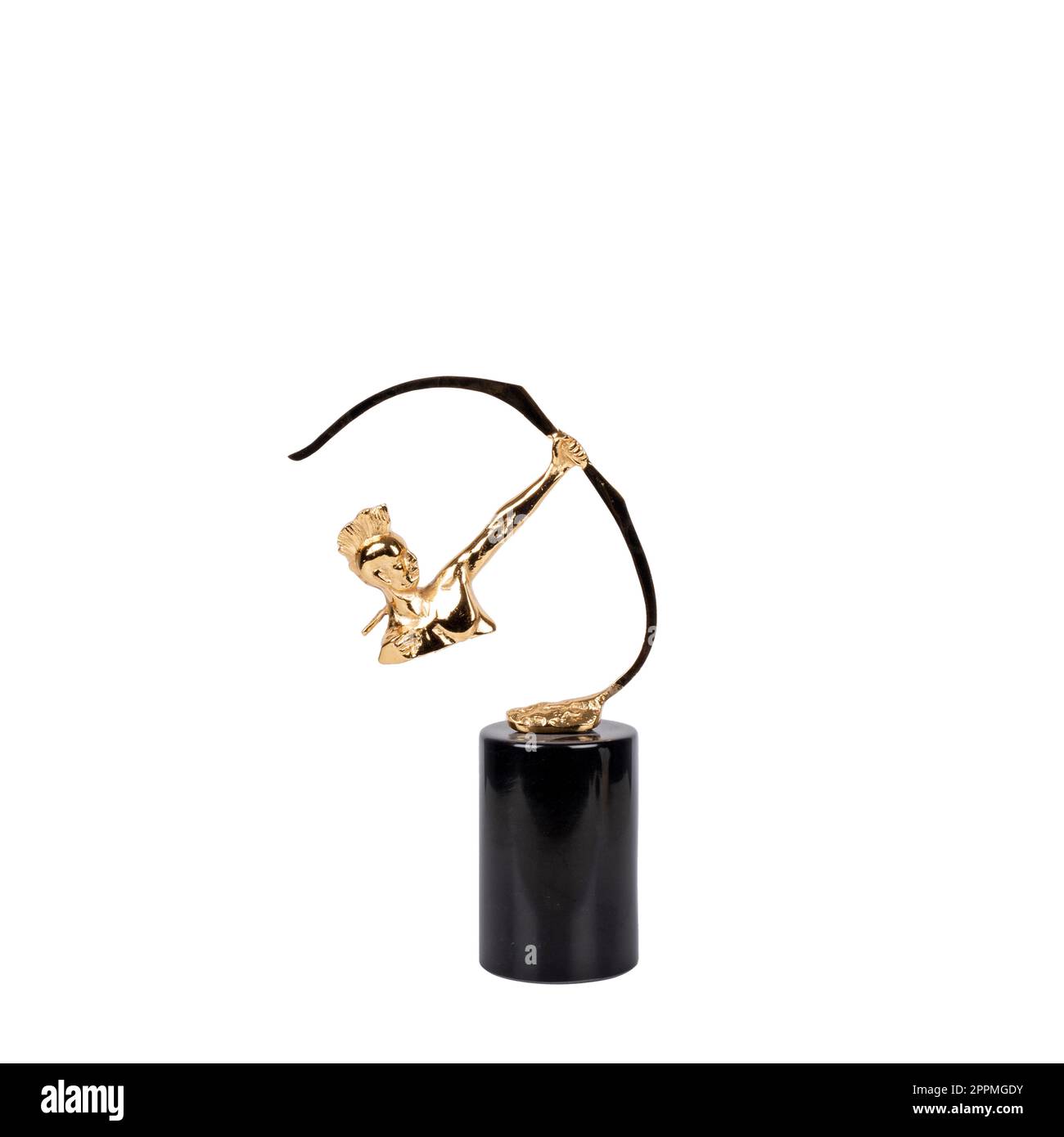 gold archer figure on black marble stand isolated on white Stock Photo ...