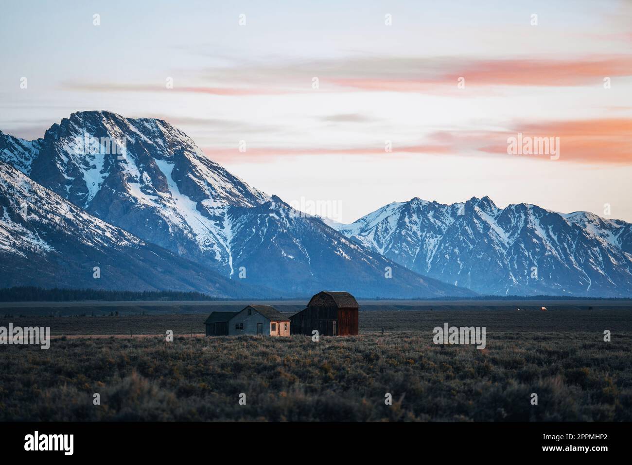 An American Mormon pioneer barn on Mormon Row in Grand Teton National ...