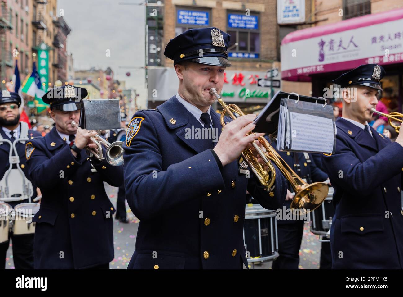 New York City Police Department Police Band in Chinatown, New York, USA ...
