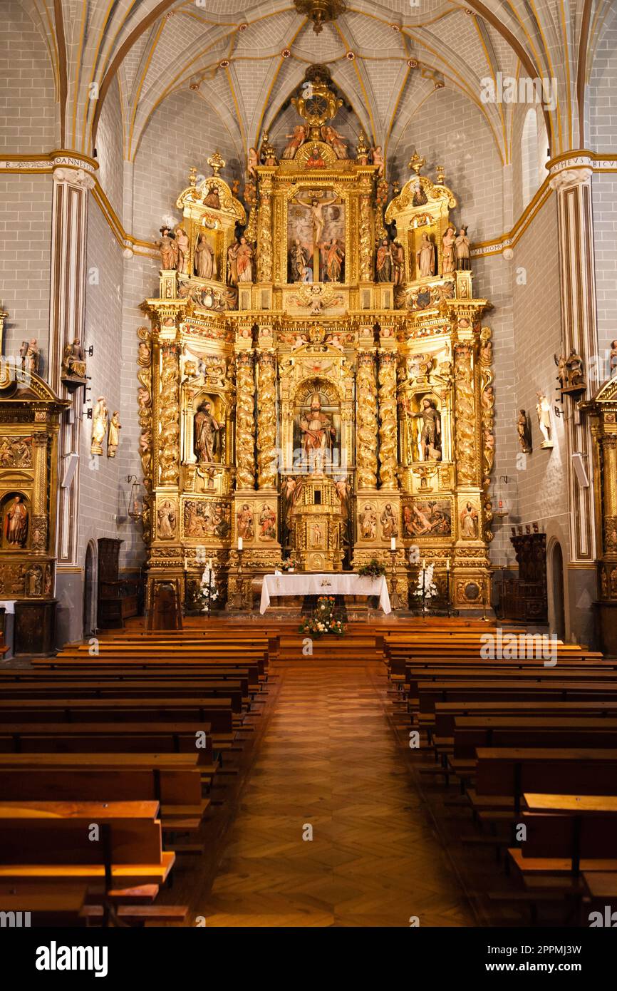 Inner view of Saint Peter Church. Village of Anso, Huesca, Spain Stock ...