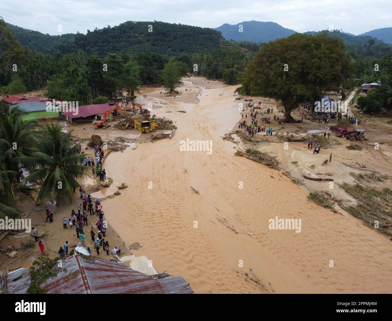 Aerial view disaster of flash flood scene Stock Photo - Alamy