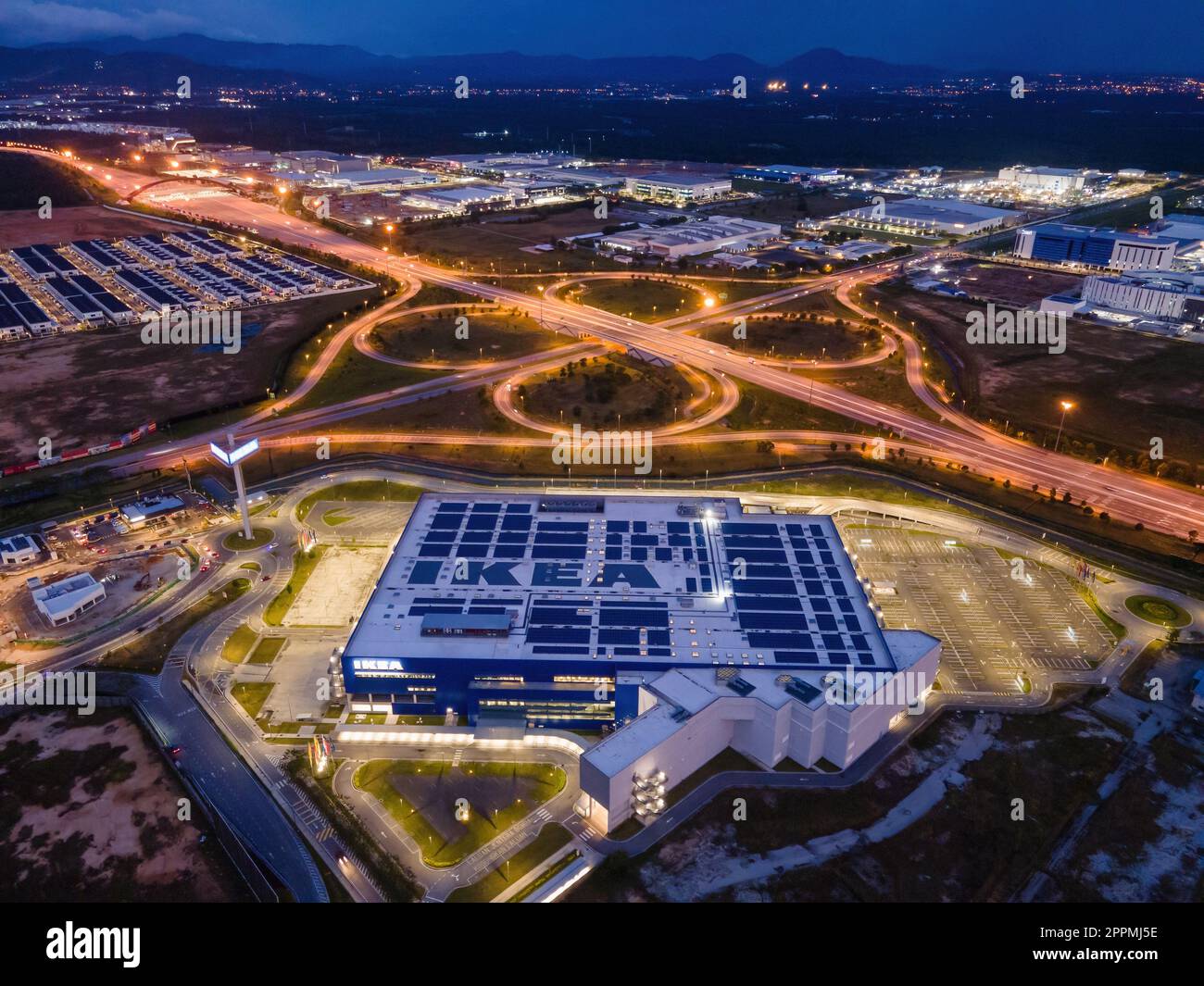 Aerial view Ikea shopping mall with background of Highway Interchange ...