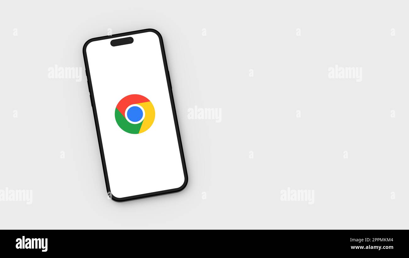 Google Chrome Logo on Mobile Phone Screen on Gray Background with Copy Space Stock Photo - Alamy