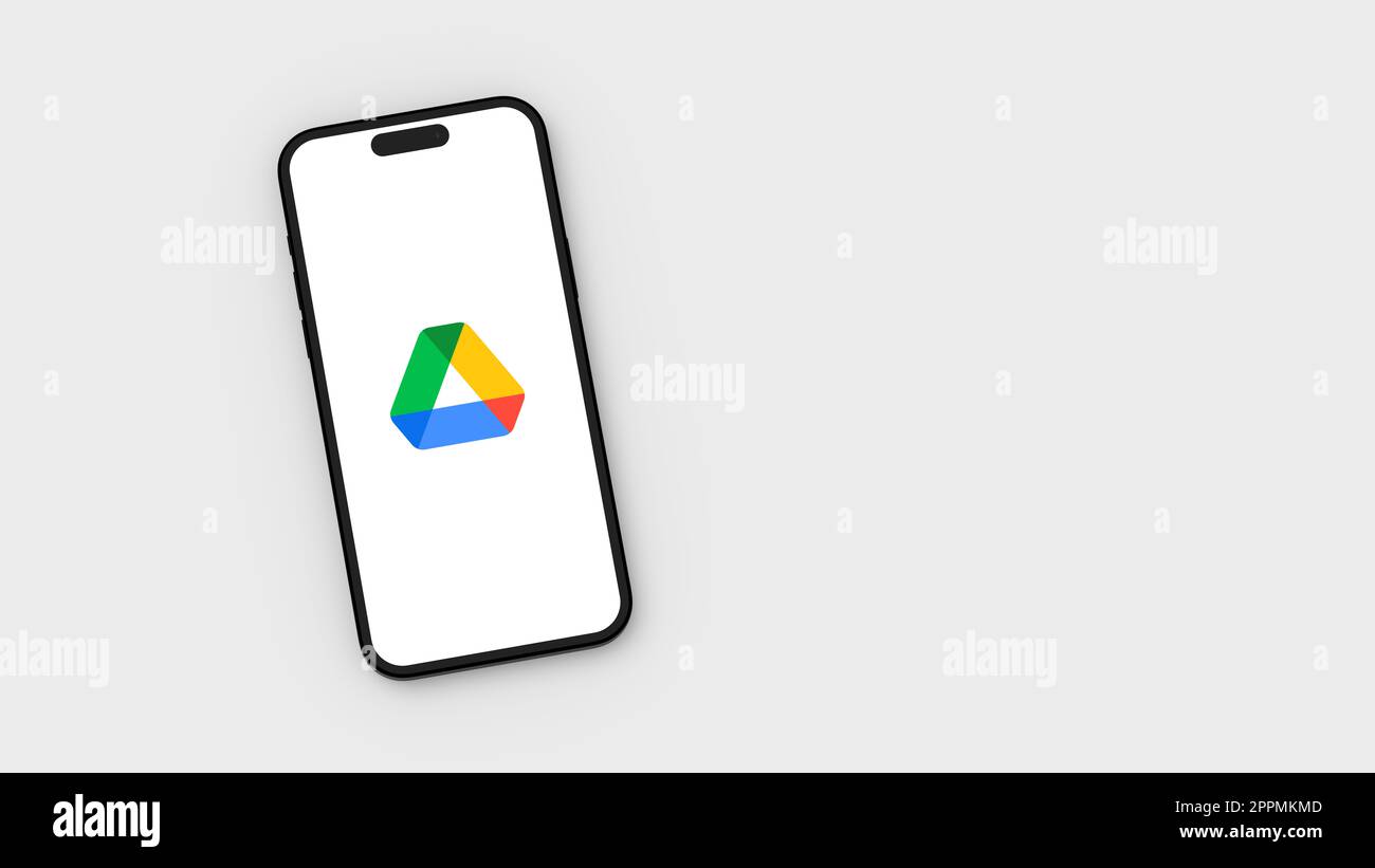 Google Drive Logo on Mobile Phone Screen on Gray Background with Copy ...