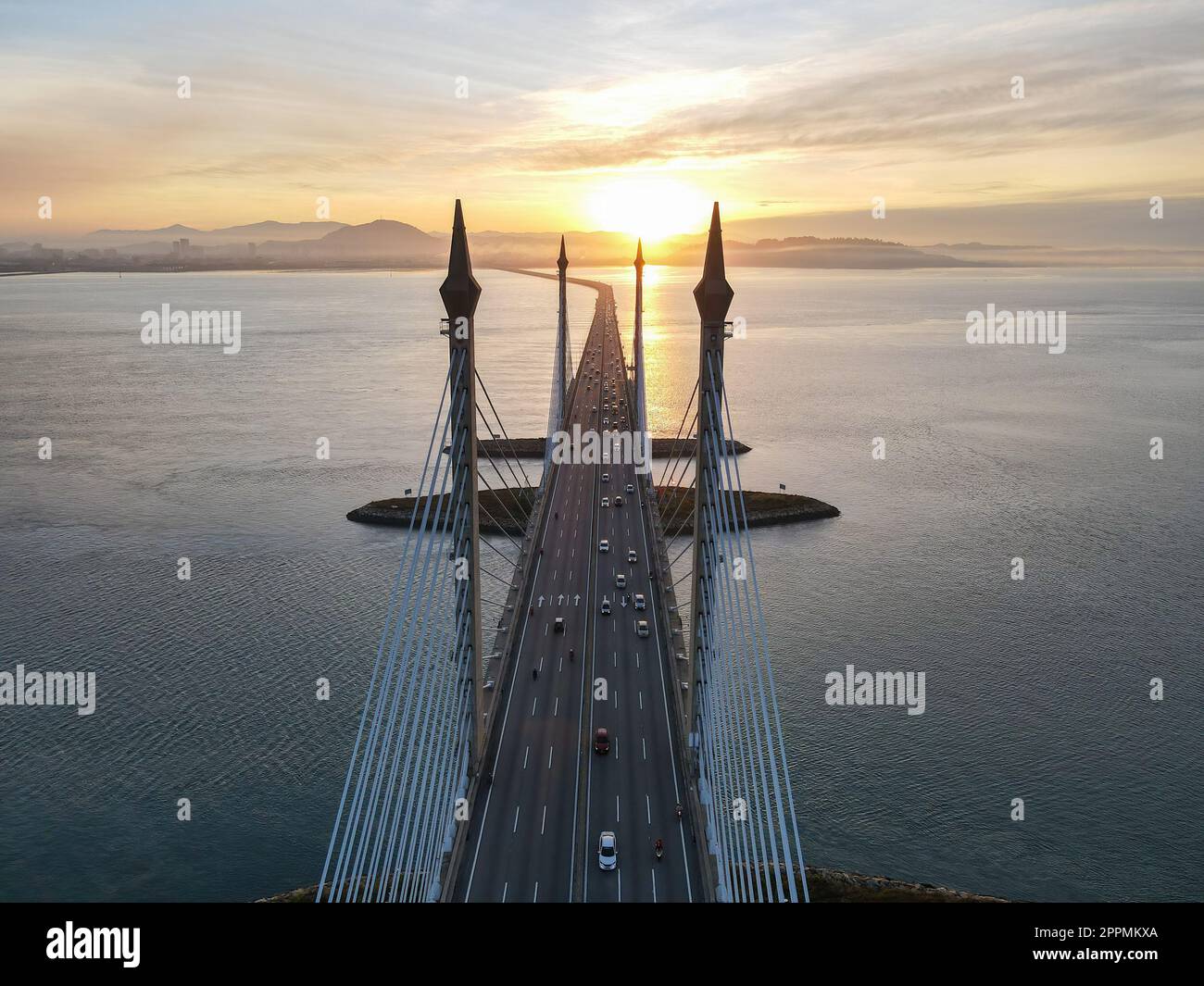 Aerial view architecture mid span Penang Bridge Stock Photo - Alamy