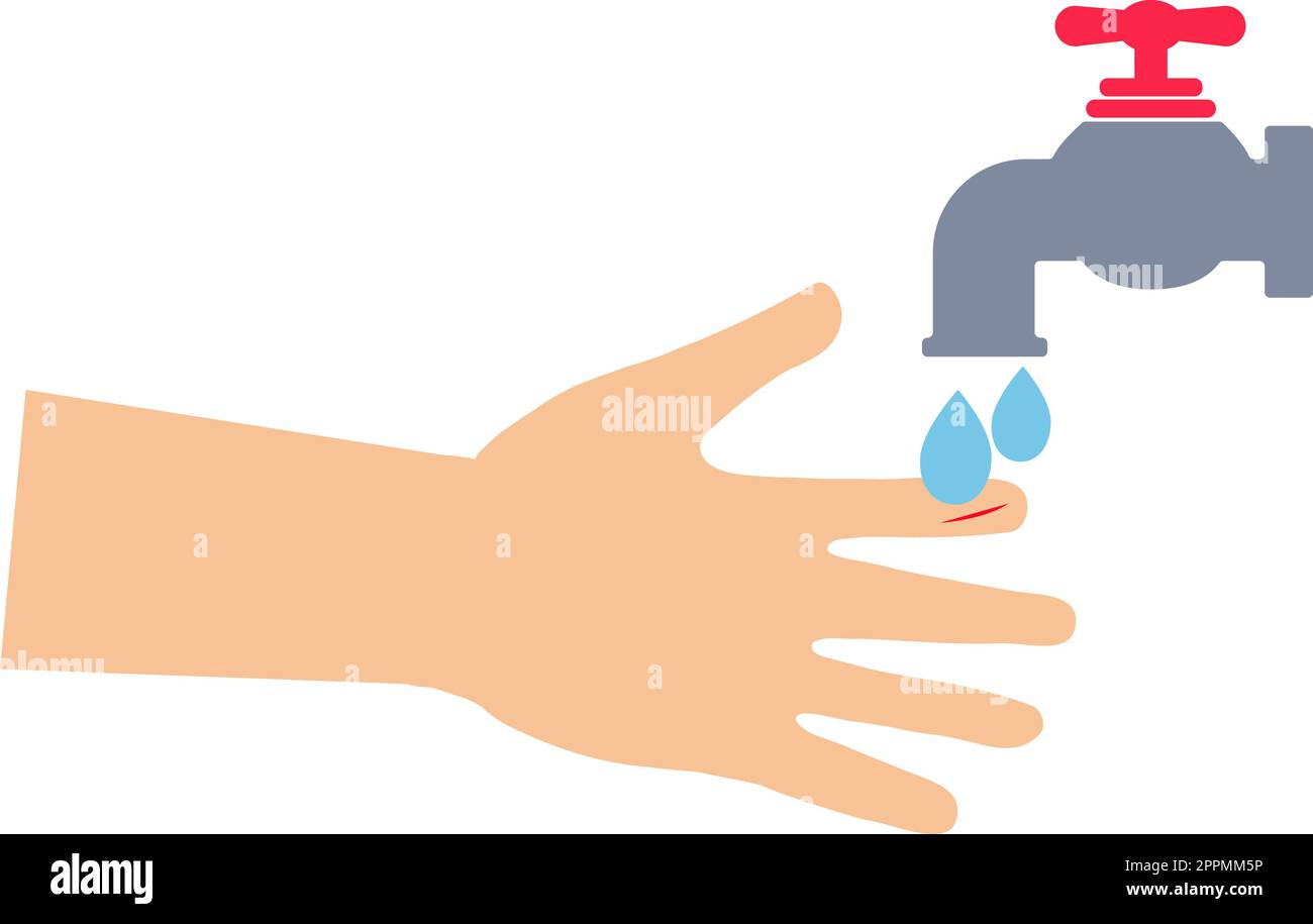 Wound washing under water. First aid procedure symbol. Medicine concept ...