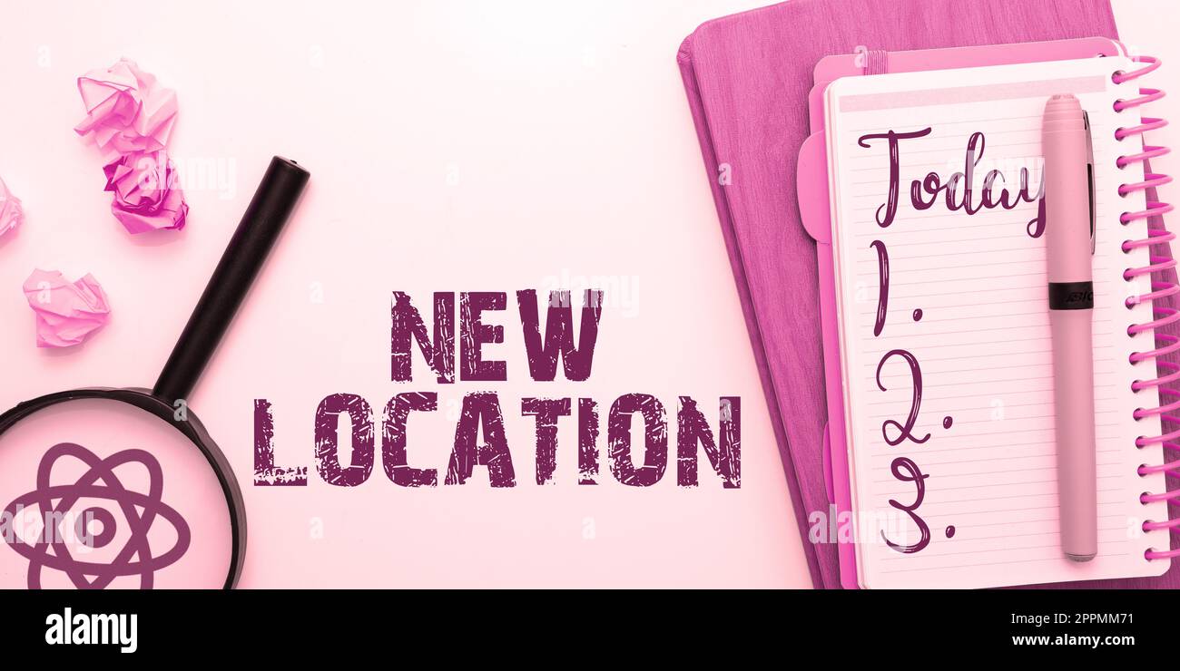 Inspiration showing sign New Location. Word Written on Get located on a ...