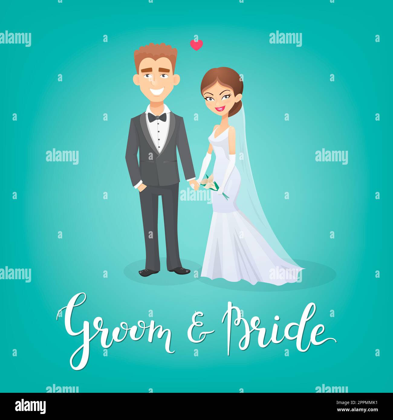 Vector cartoon bride and groom illustration. This item can be used for ...