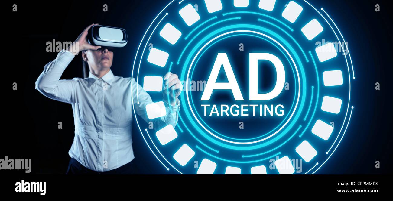 Text caption presenting Ad Targeting. Word Written on target the most ...