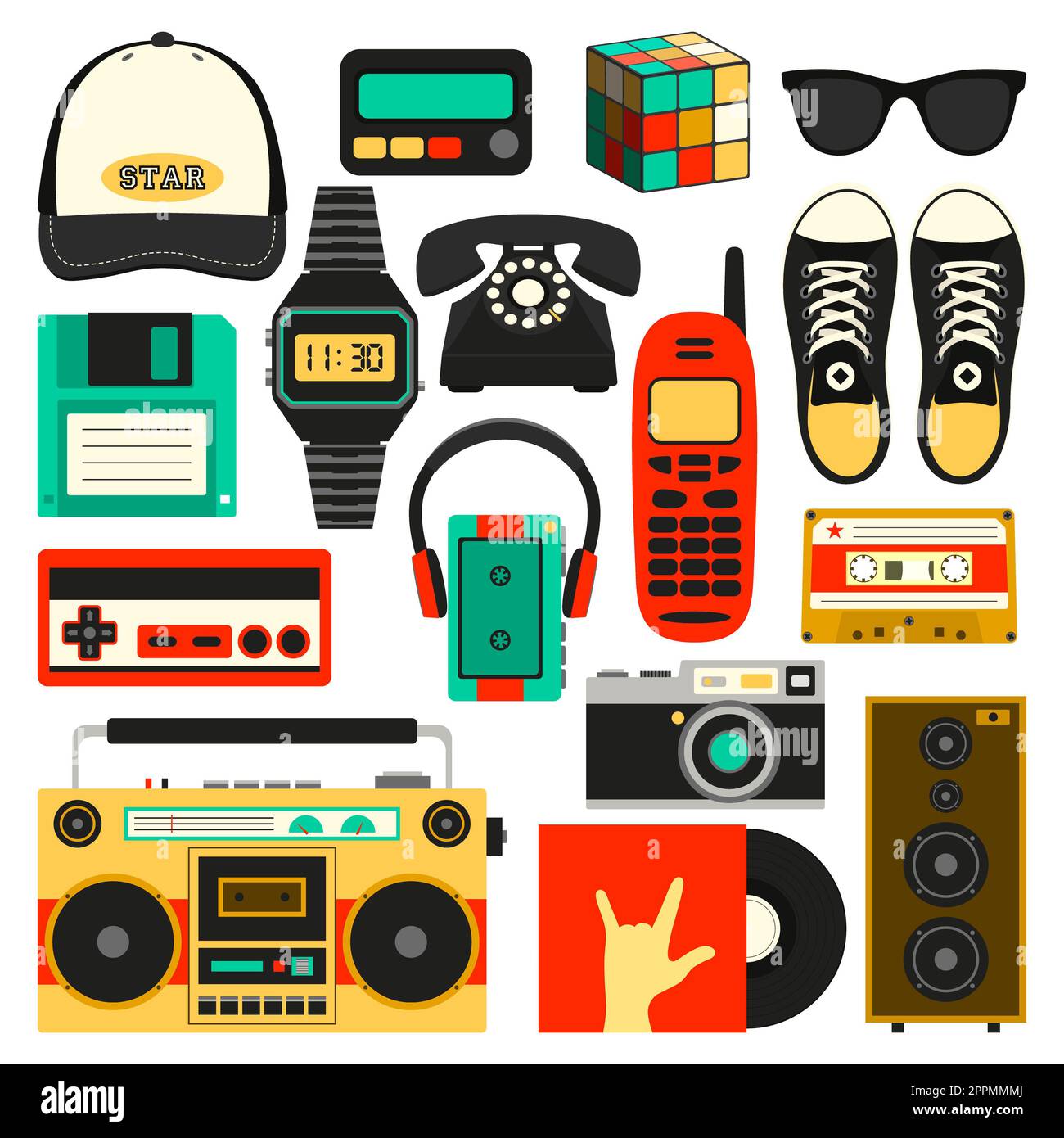 Vector old style equipments, accessories and things icons set. Old ...