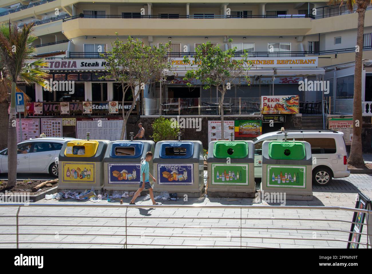 Costa Adeja, Tenerife, Spain August 08, 2022 - Waste sorting system in ...