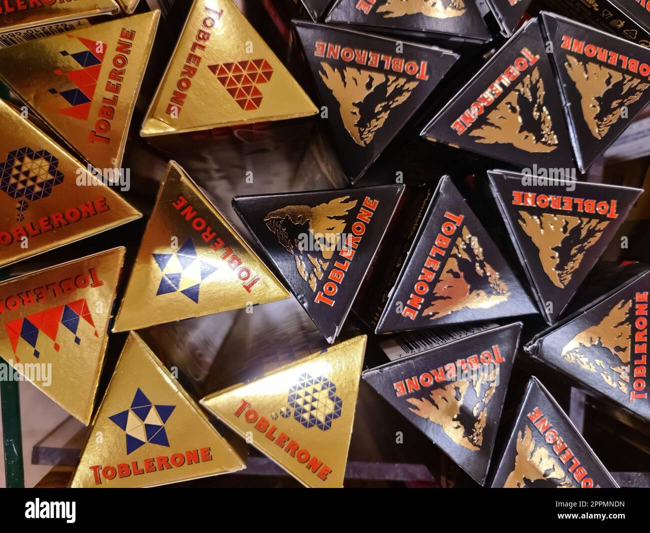 Kiel, Germany - 21.March 2023: Colourful packs of Toblerone brand ...