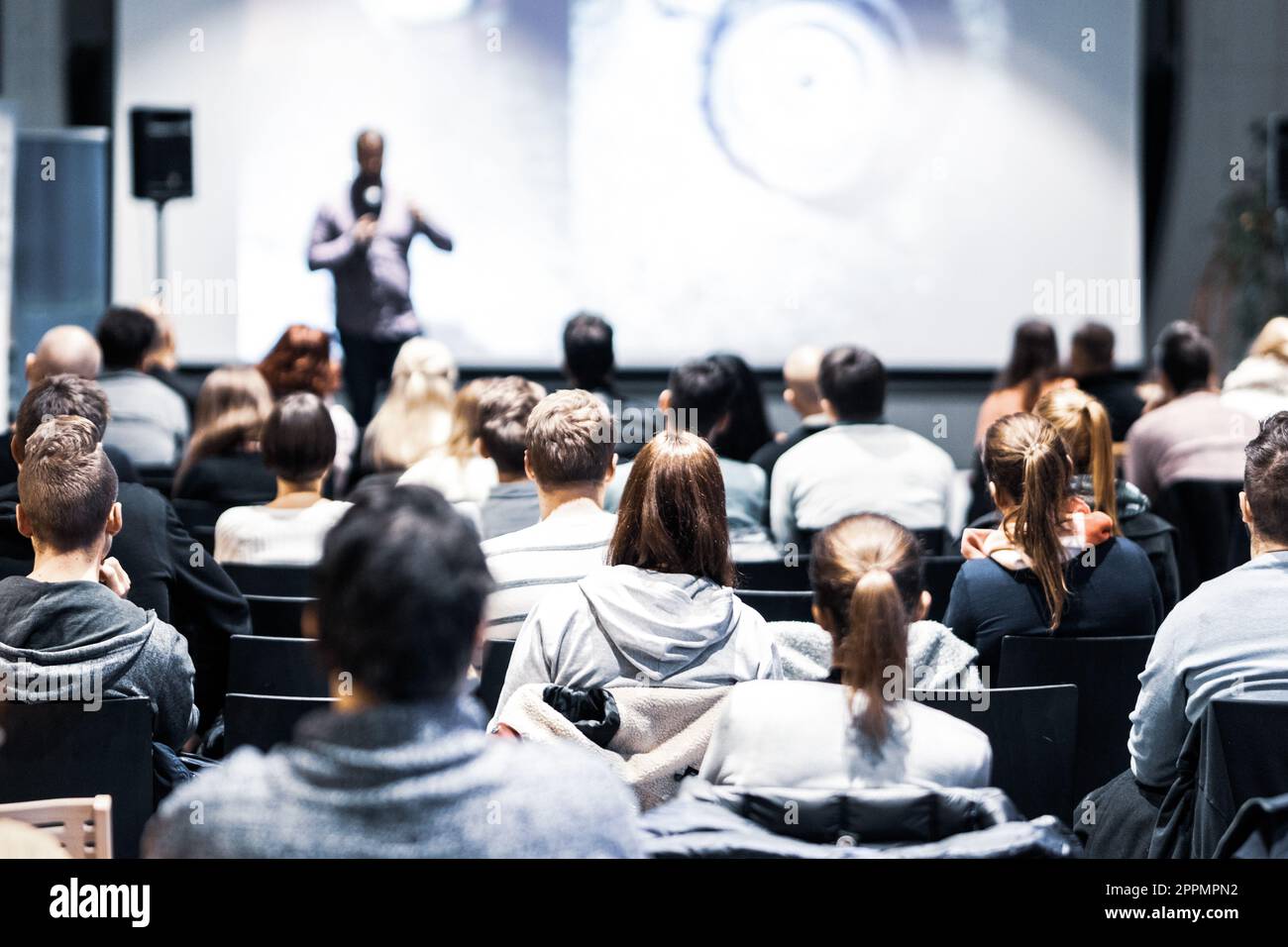 Business speaker giving a talk at business conference event Stock Photo ...