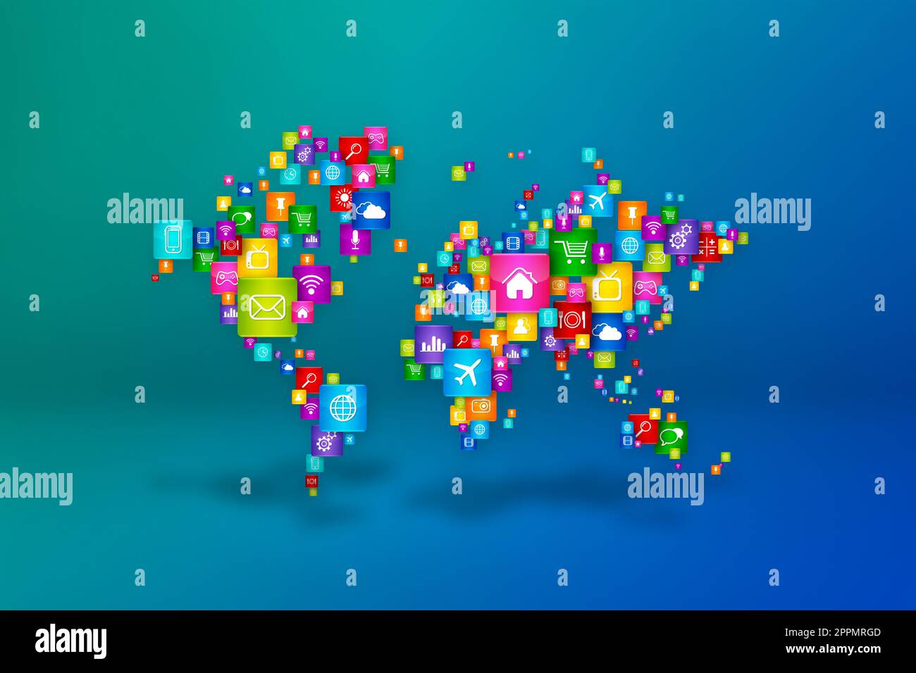 World Map made of desktop apps icons Stock Photo - Alamy