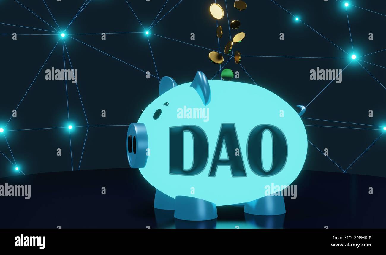 Investing DAO, Piggy Bank, gold coin,on Futuristic network background ... Investing DAO, Piggy Bank, gold coin,on Futuristic network background ...