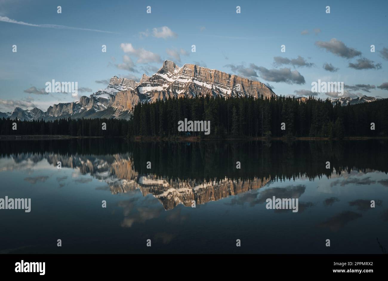 Beautiful sunset or sunrise over Two Jack Lake , Banff National Park ...