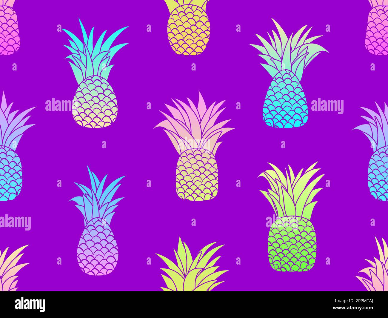 Gradient pineapples seamless pattern. Summer fruit pattern. Pineapple fruit on violet background ...