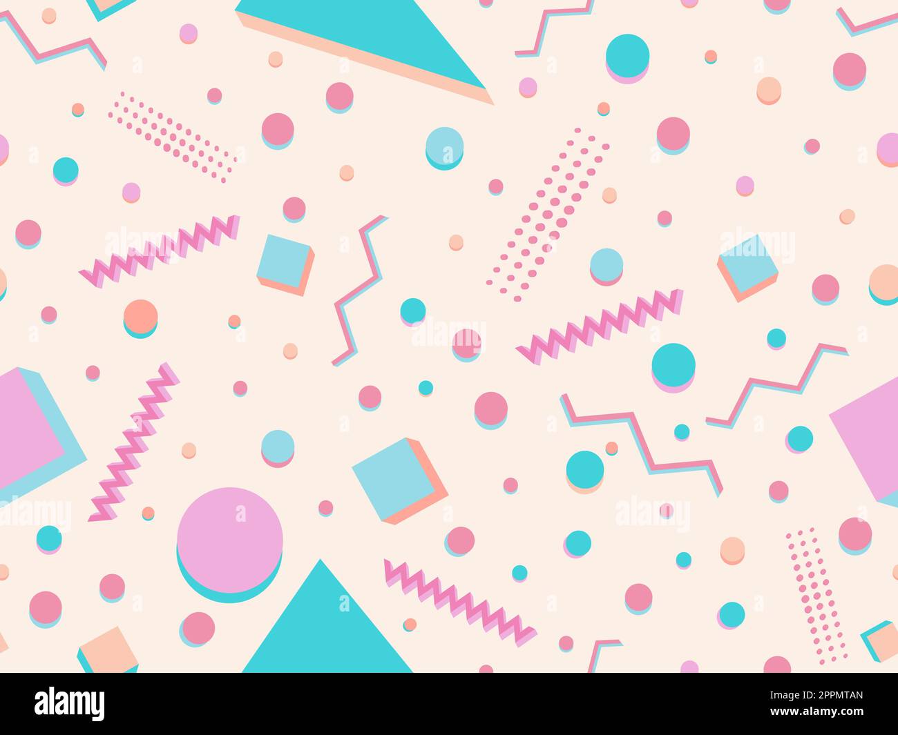 Geometric seamless pattern with 3d figures in 80s - 90s memphis style ...