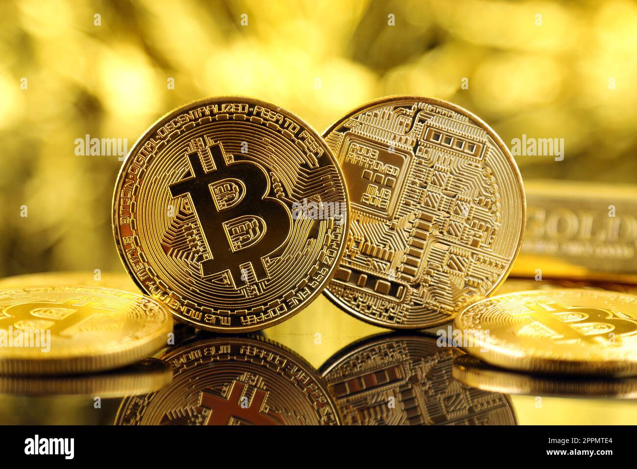 Physical version of Bitcoin, new virtual money. Conceptual image for ...