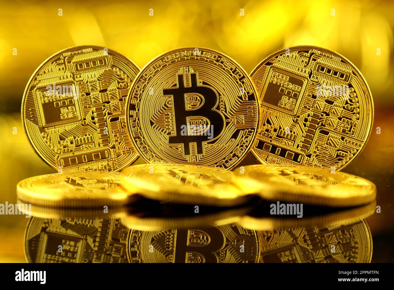 Physical version of Bitcoin, new virtual money. Conceptual image for ...