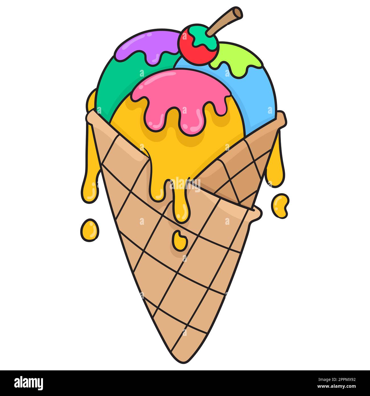 Cherry fruit ice cream topping, doodle kawaii. doodle icon image Stock ...