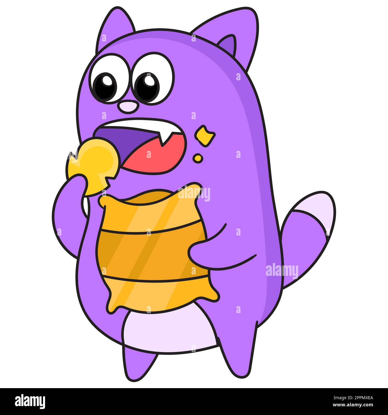 Monster children eat snacks, doodle kawaii. doodle icon image Stock ...